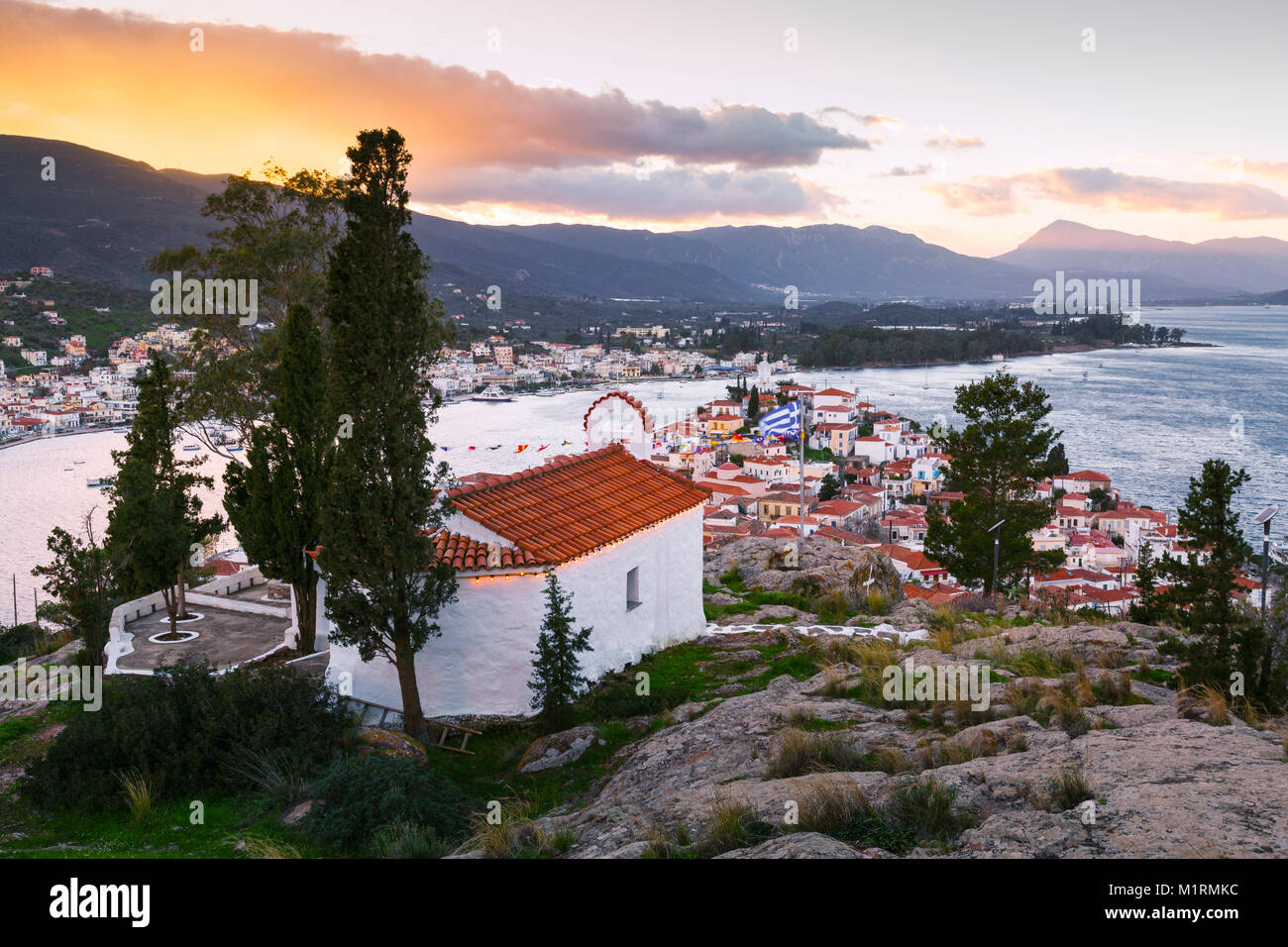 Saint Athanassios church in Chora of Poros island, Greece Stock Photo ...