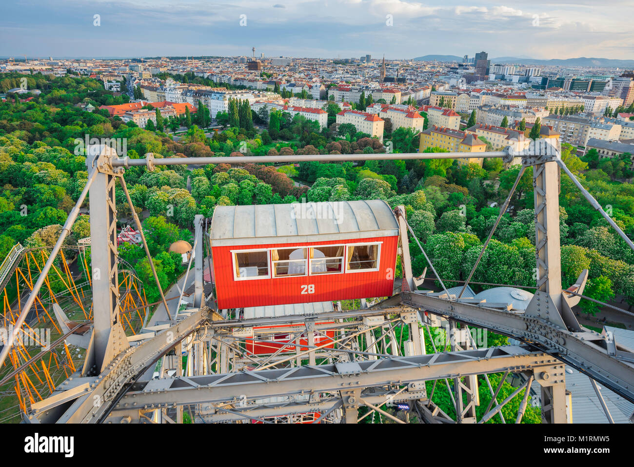 Vienna Prater Riesenrad, view of the Prater park and Vienna cityscape ...