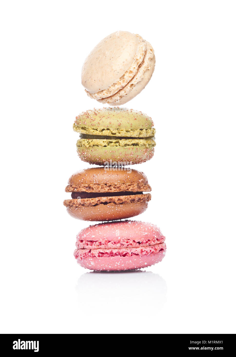French luxury colorful macarons dessert cakes on white background with ...