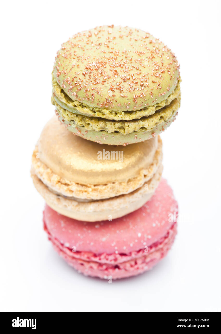 French luxury colorful macarons dessert cakes on white background with ...