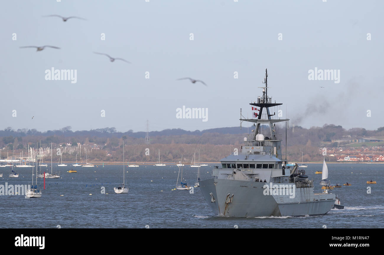 The royal navy river class patrol vessel hms leaves port hi-res stock ...