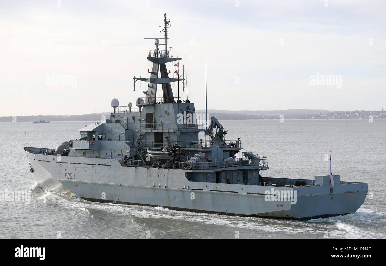 The Royal Navy River class patrol vessel HMS Mersey leaves port in ...