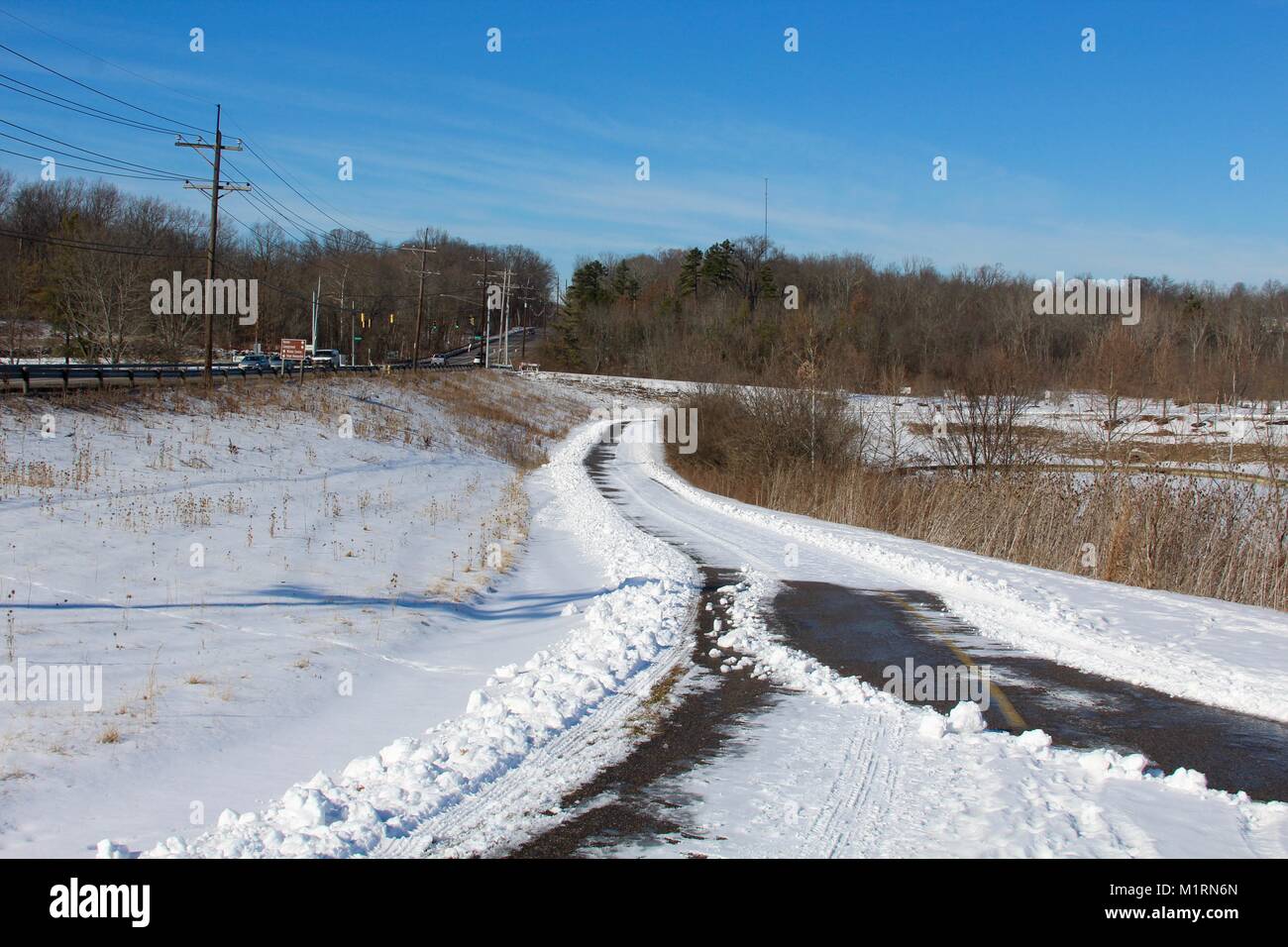 Hiking on the trails in the snowy forest in the month of January Stock ...