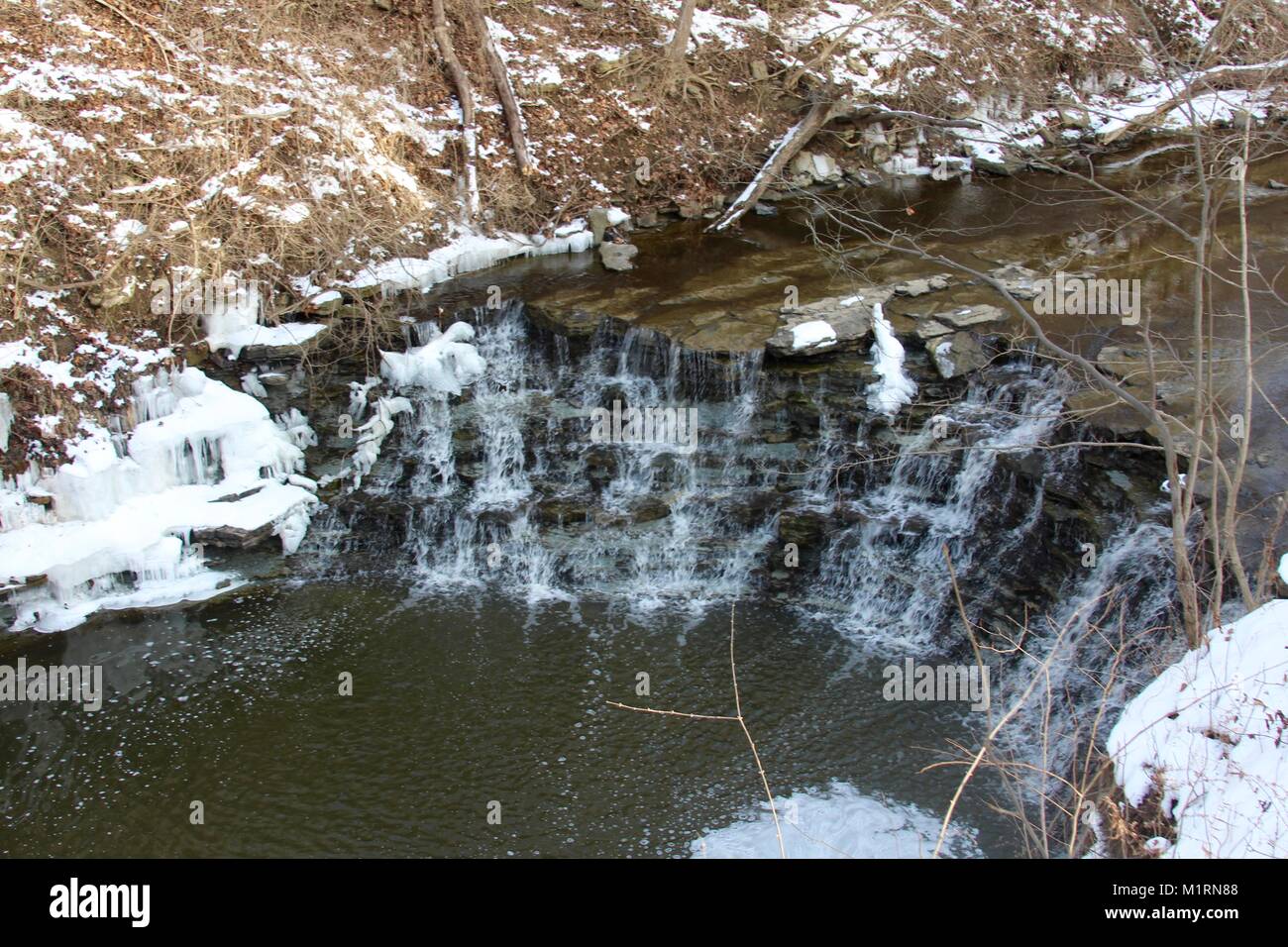 Hiking on the trails in the snowy forest in the month of January Stock ...