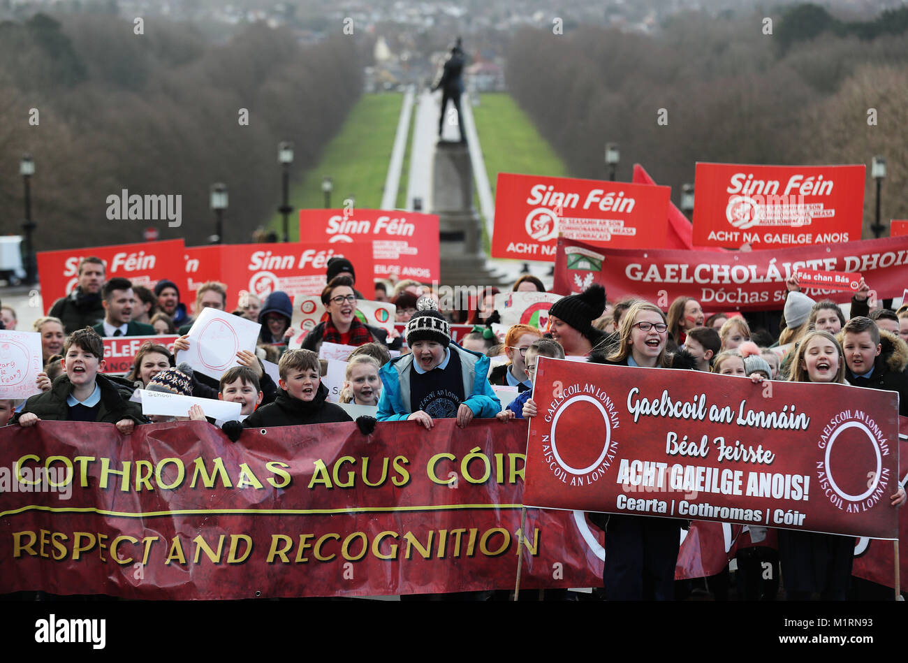 Irish language act campaigners, including pupils from Irish-medium ...