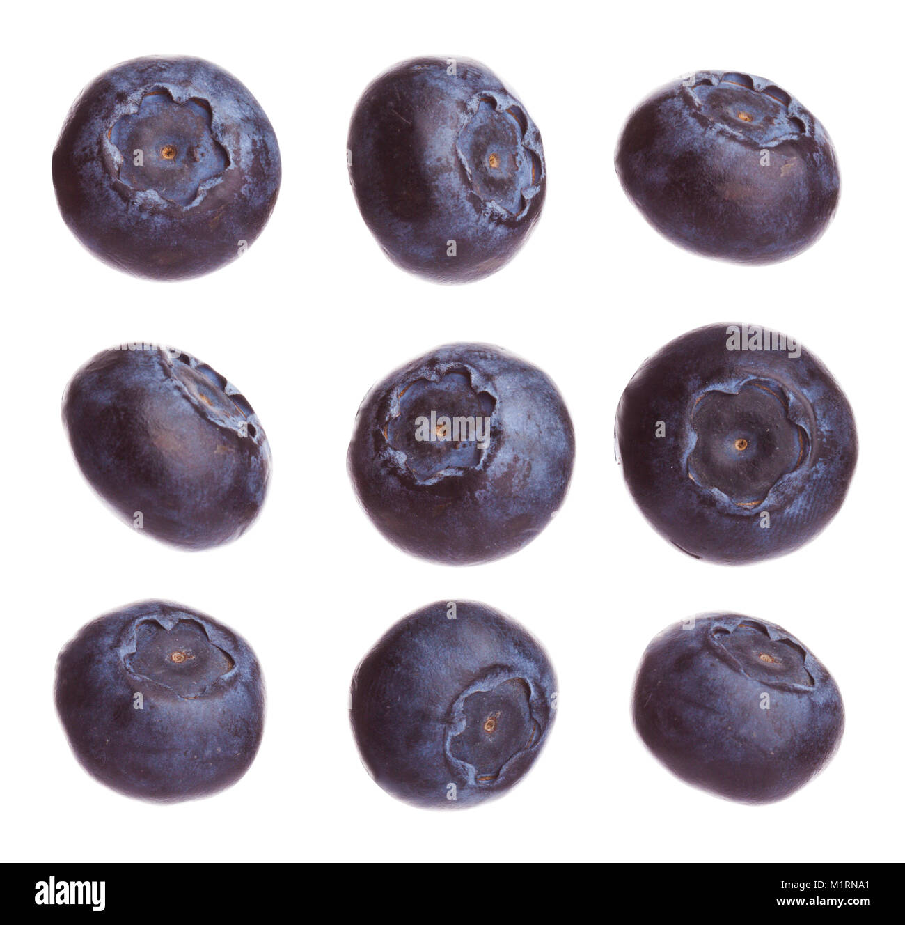 Fresh raw blueberries different shape isolated on white background ...