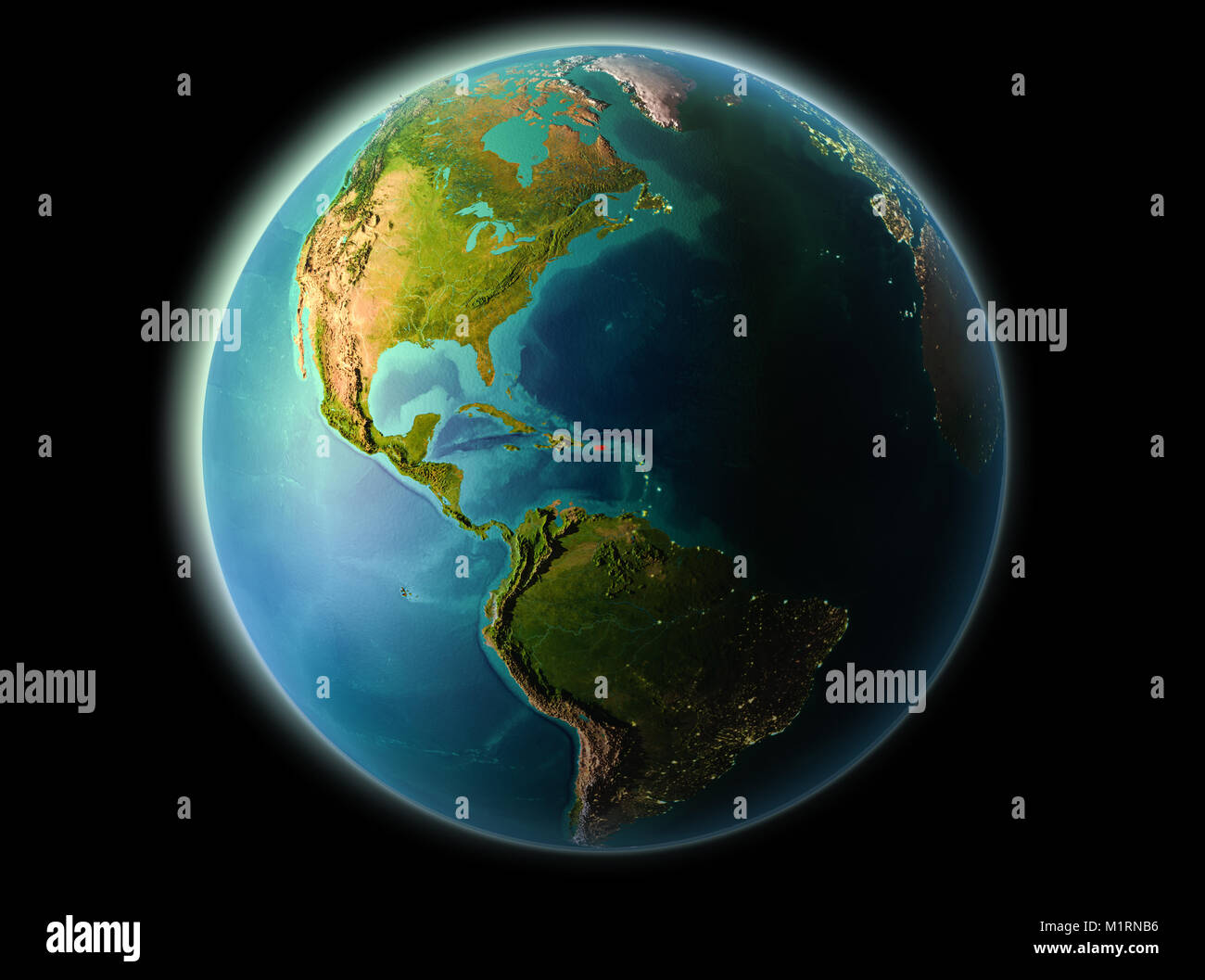 Puerto Rico from orbit of planet Earth at night with highly detailed ...