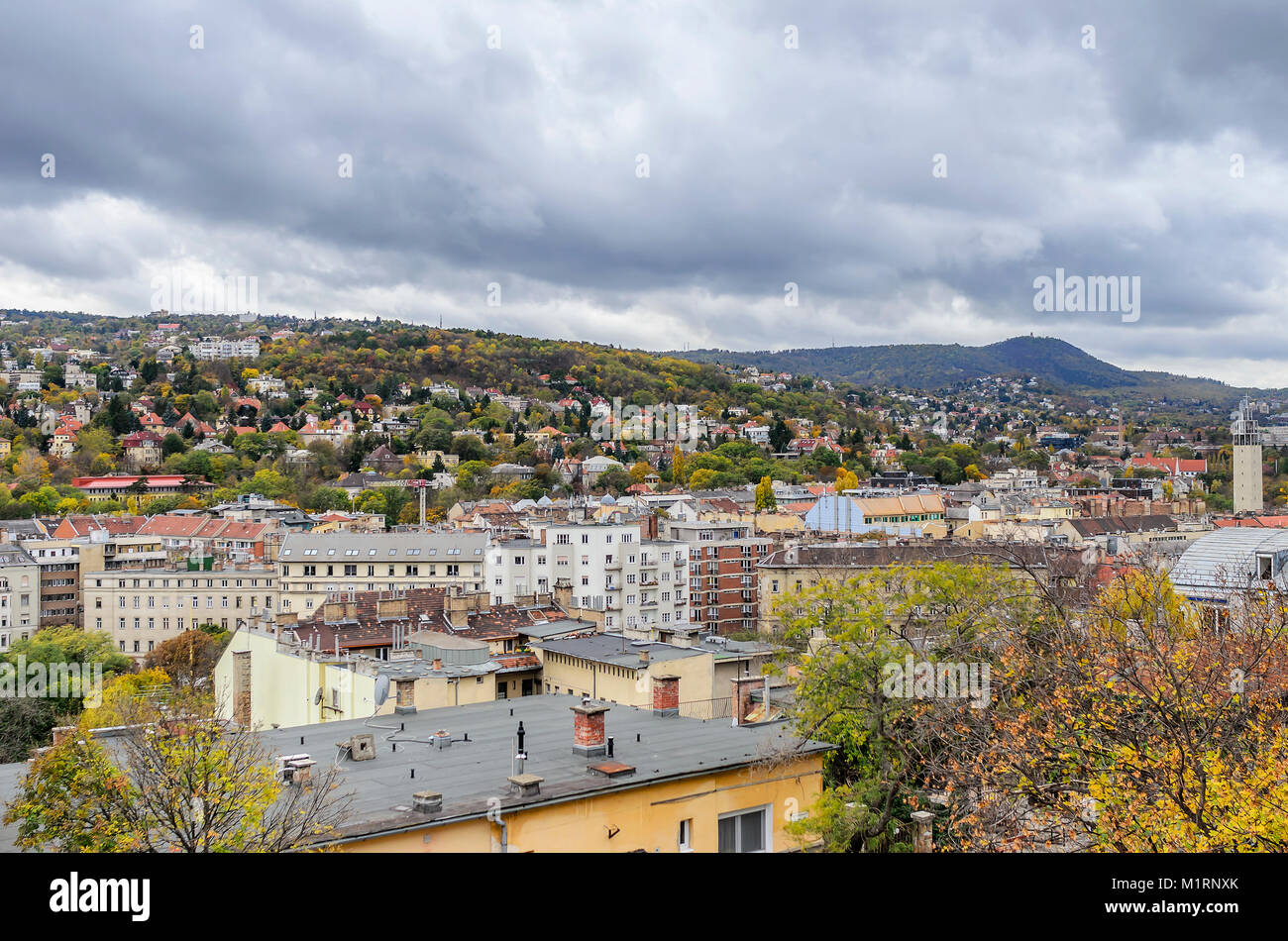 Residential neighborhoods in Budapest. Streets in the autumn season ...