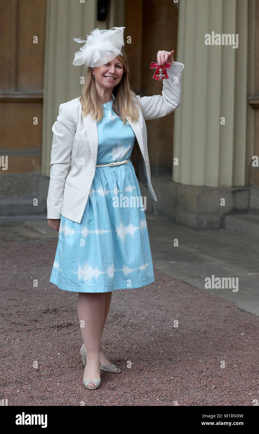 Wendy Sadler after she was awarded an MBE by the Prince of Wales during ...