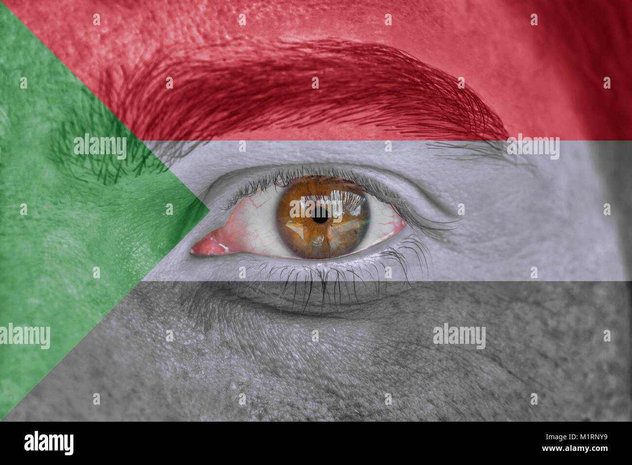 Human face and eye painted with flag of Sudan Stock Photo - Alamy