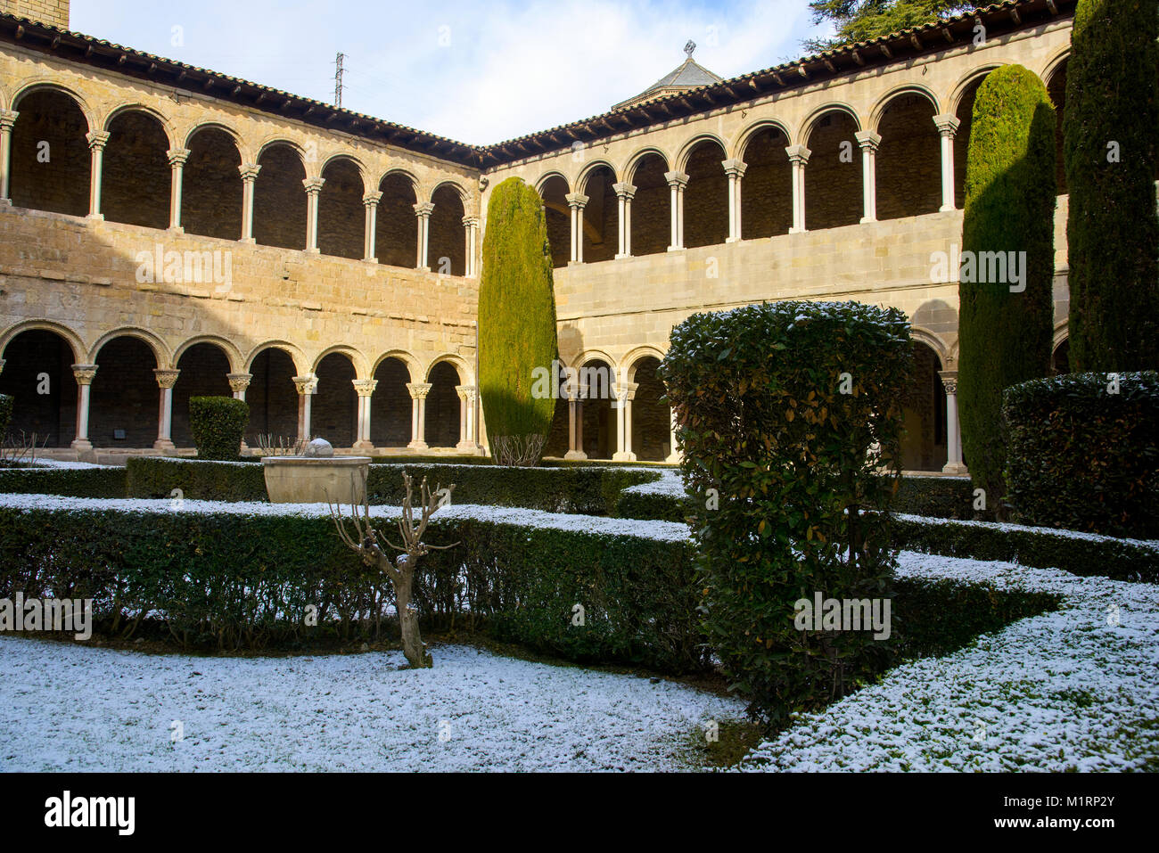 a view of the cloister of the medieval Monastery of Santa Maria de ...