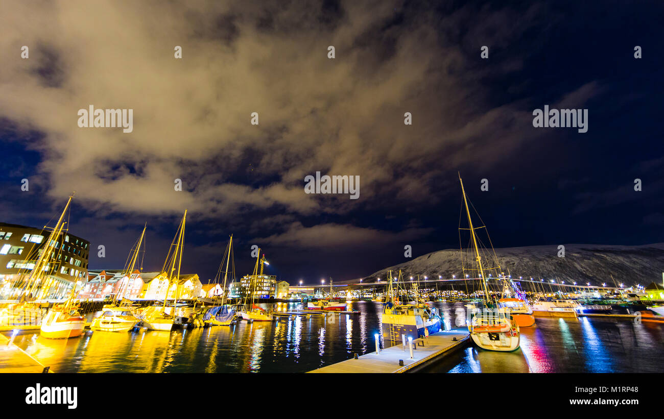 Tromso, Norway. Tromso port at night Stock Photo - Alamy