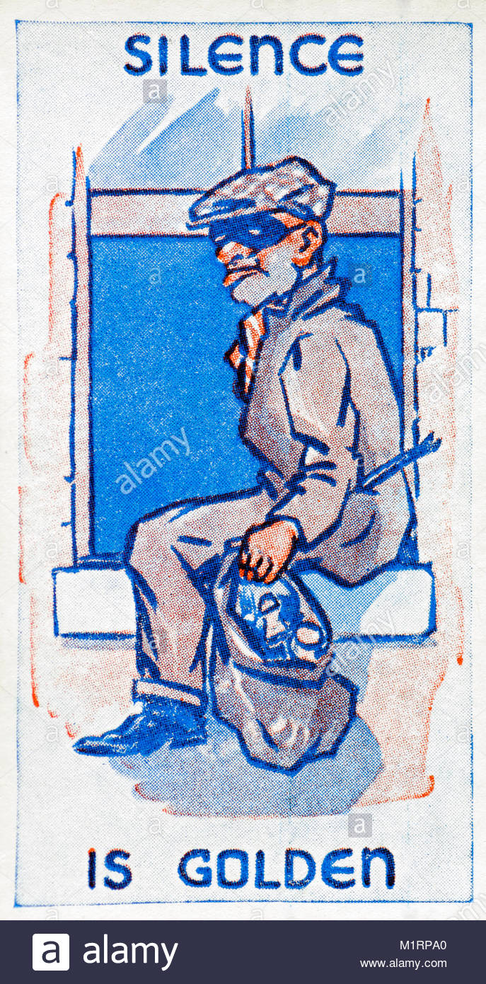 Silence is Golden proverb illustration 1938 Stock Photo - Alamy