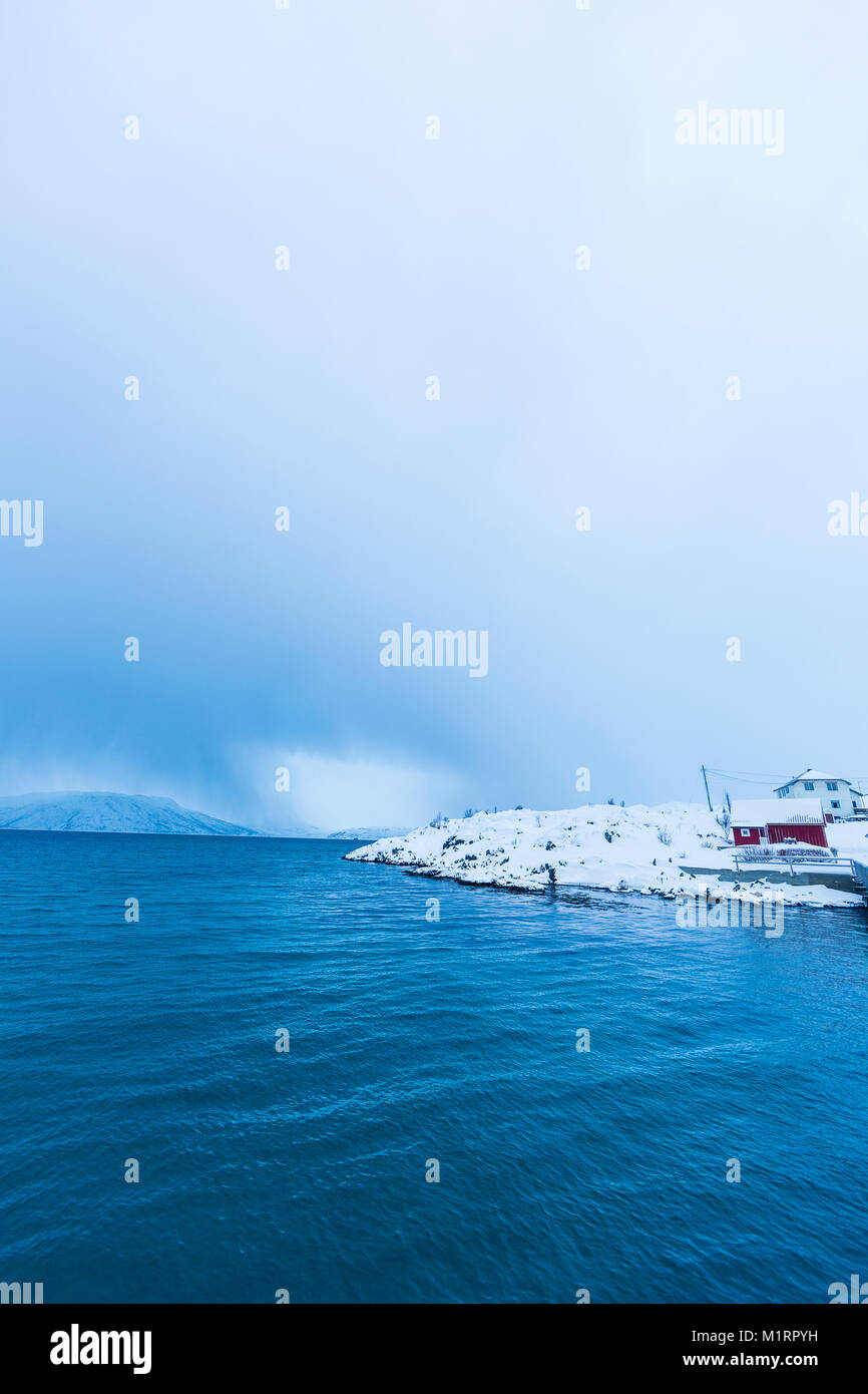 Norway. Snowy Norwegian landscape and fjord Stock Photo - Alamy