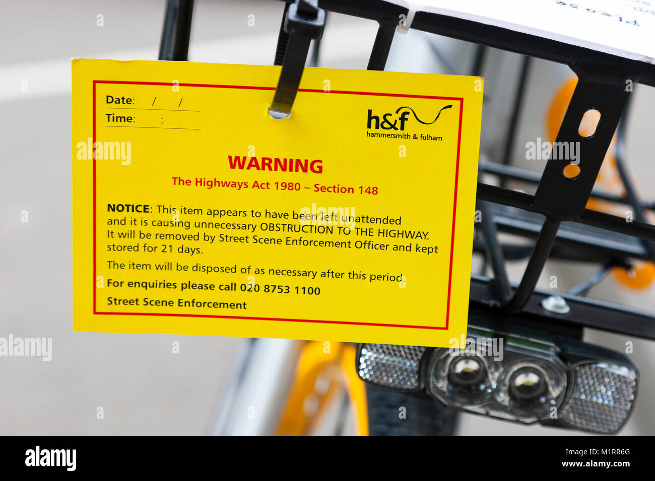 LONDON, ENGLAND. Enforcement notice warning that the newly launched ...