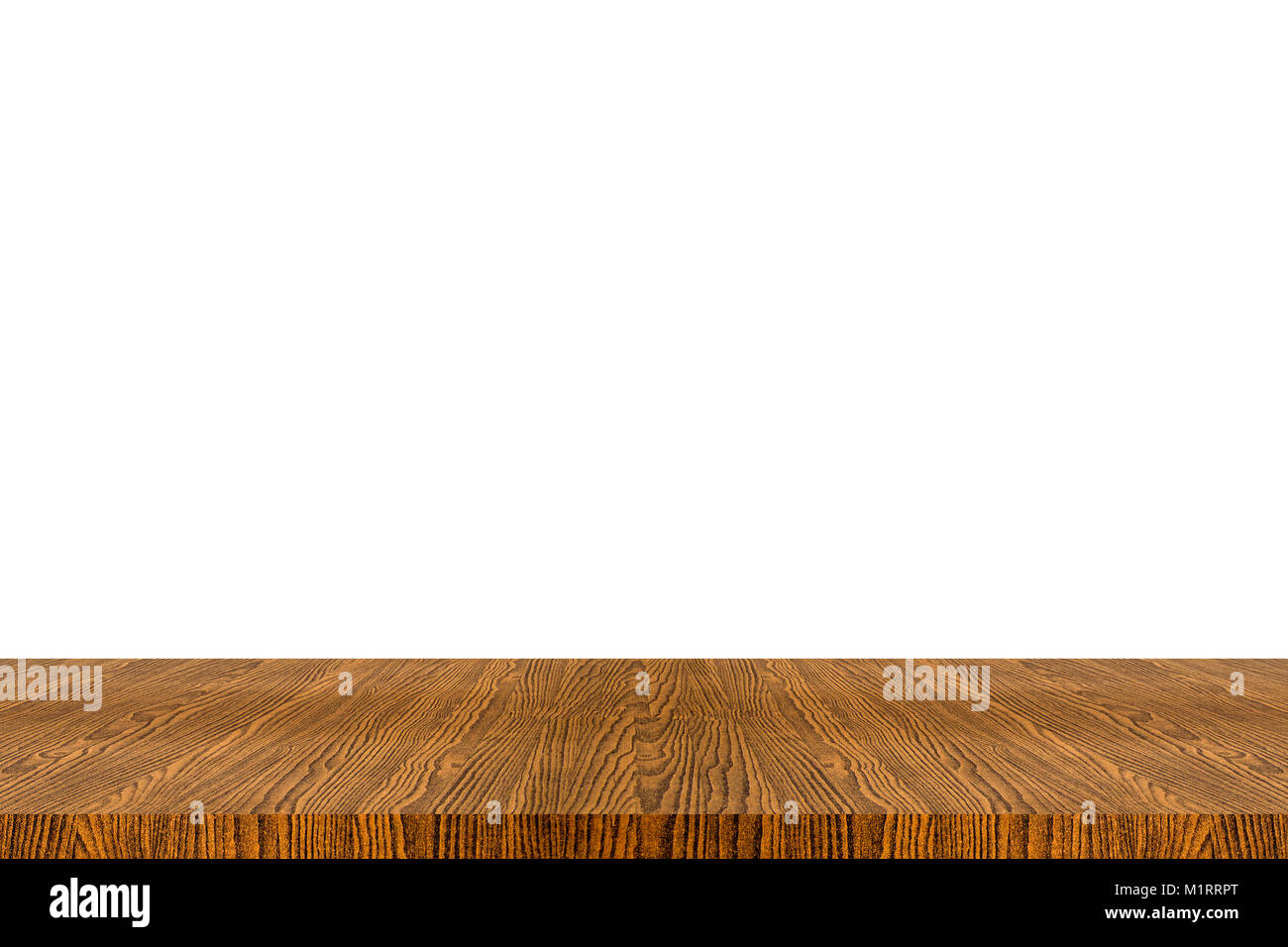 Brown wooden tabletop with white background use for products display ...