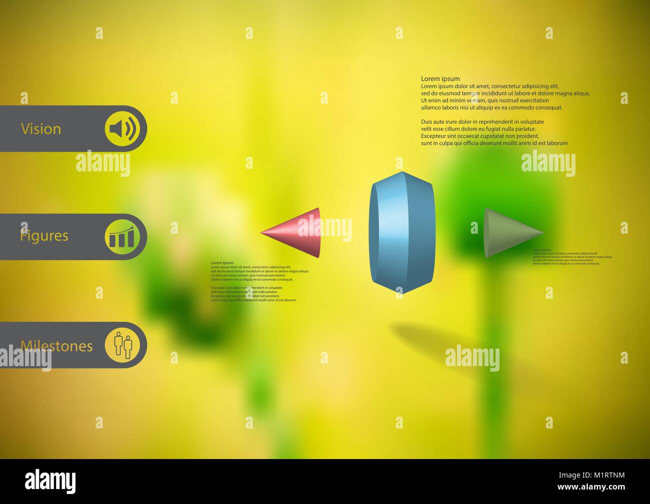 3D illustration infographic template with motif of two spiked cone ...