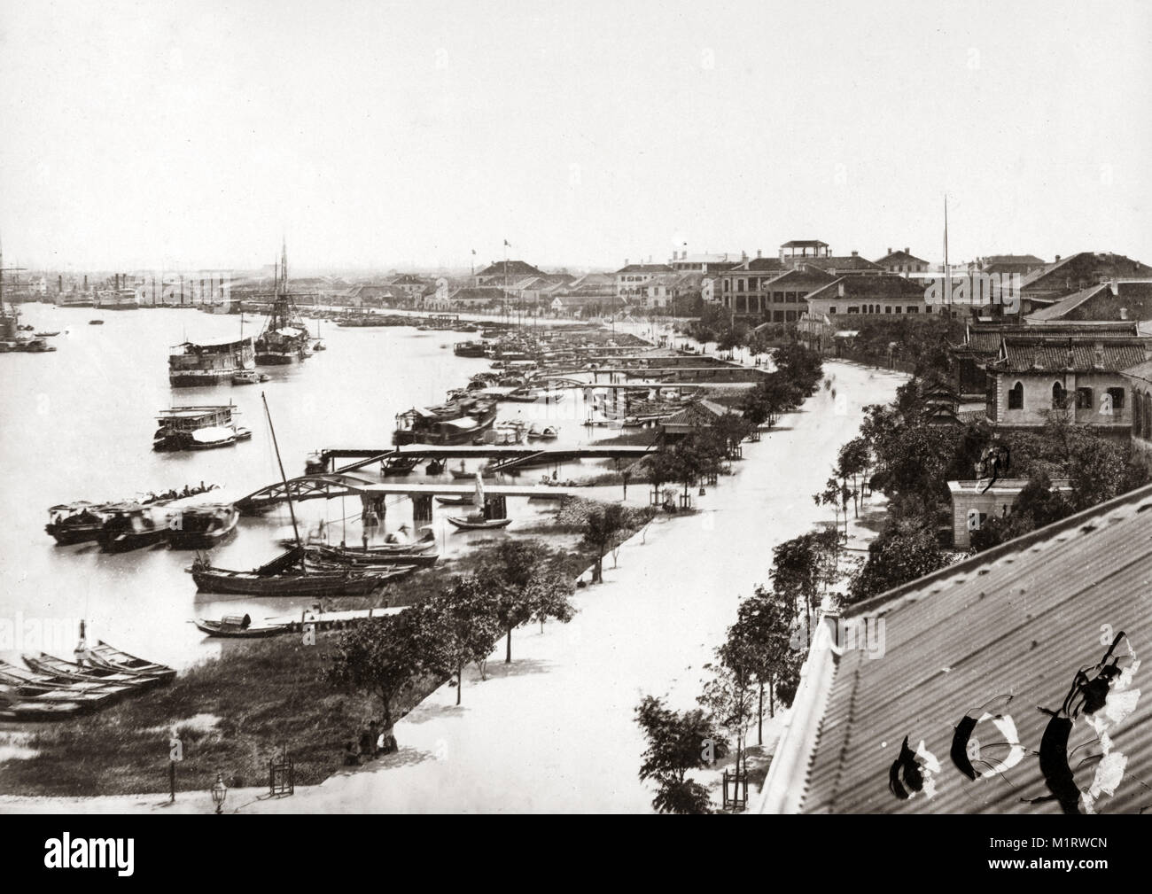c.1880s China - boats along the waterfront Shanghai Bund Stock Photo ...