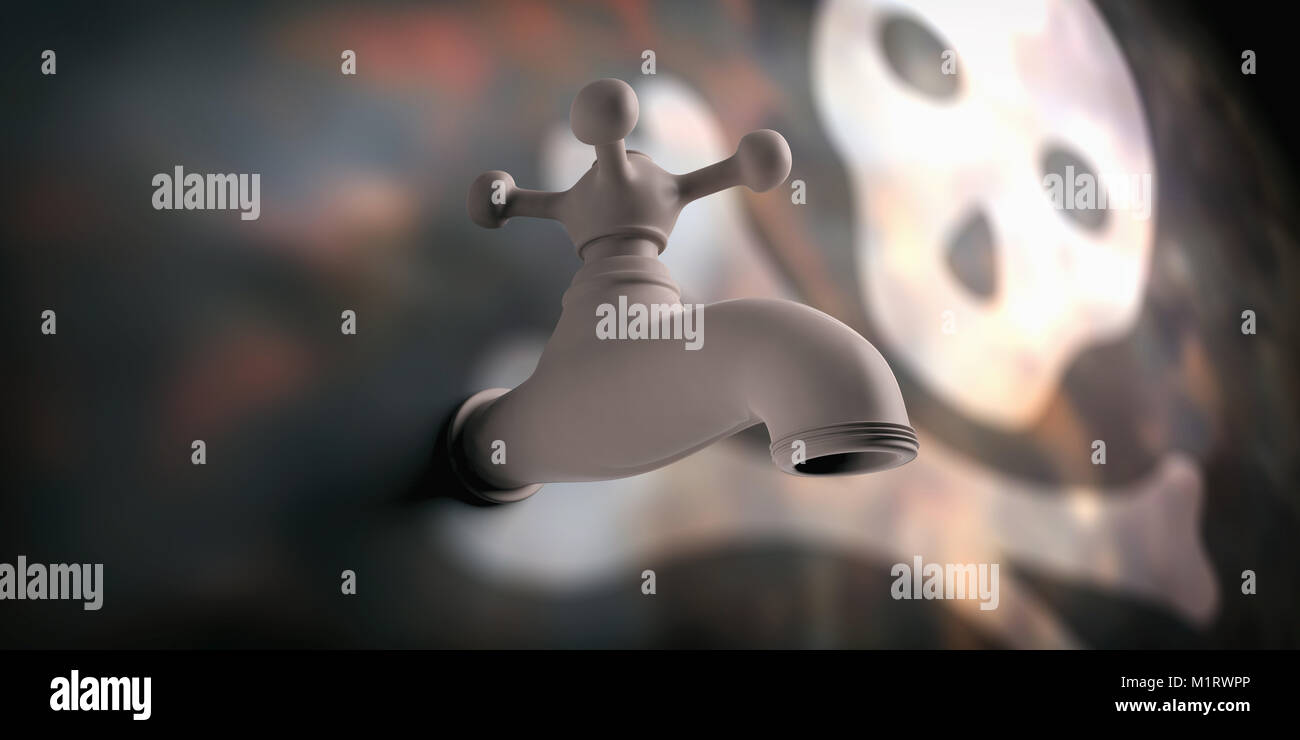 Toxic or contaminated water concept. Water tap on blur background with ...