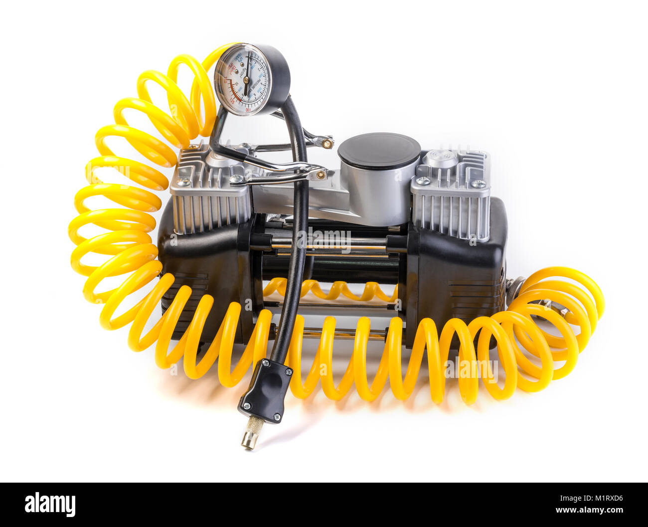 Tyre air pump with manometer isolated on white background Stock Photo ...