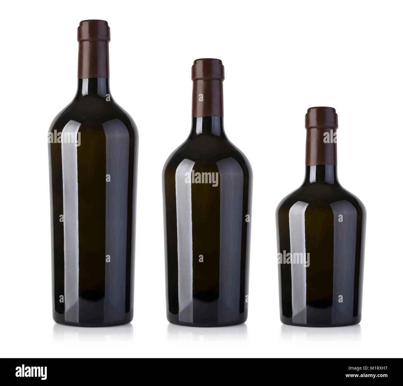 Three bottles of wine on a white background Stock Photo - Alamy