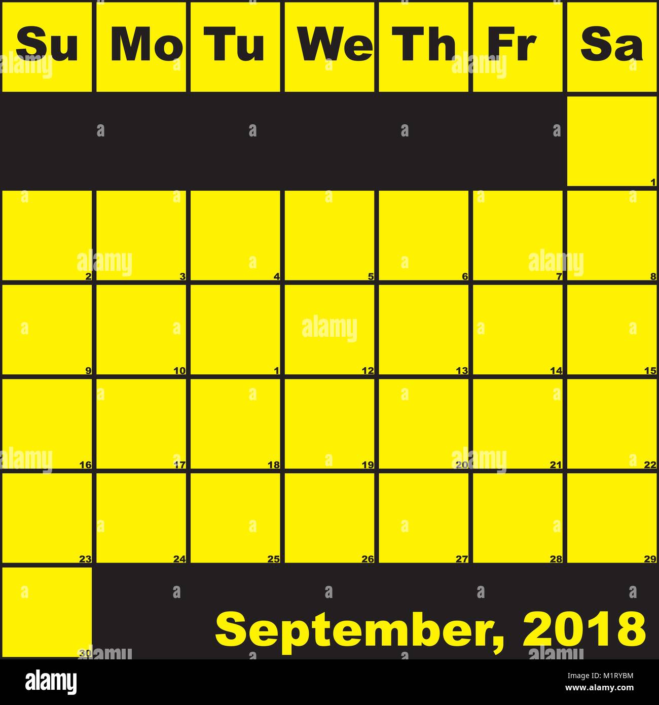 2018 September yellow on black planner calendar with huge space for ...