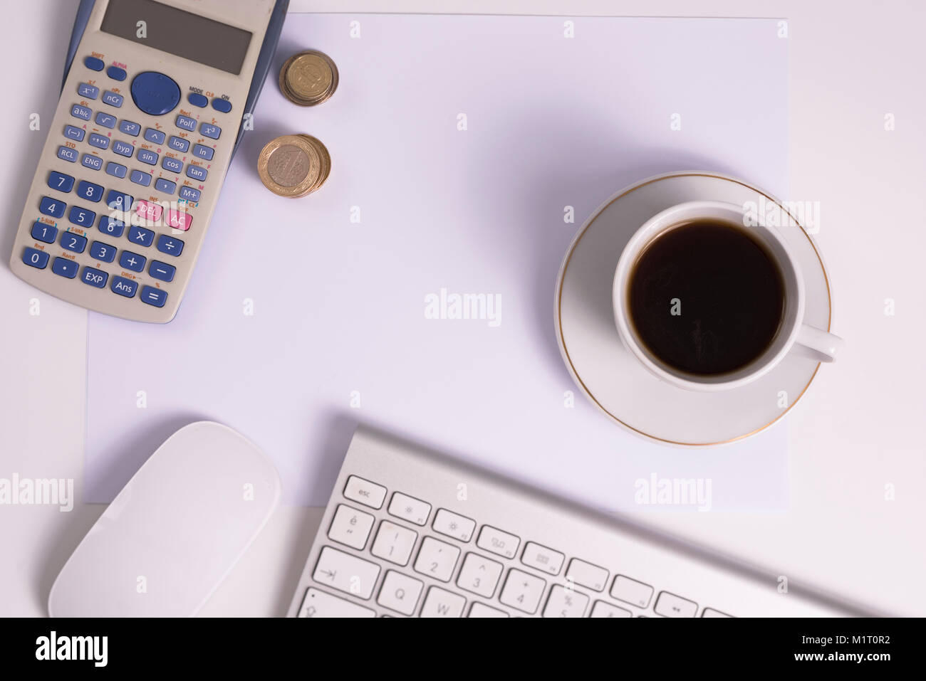 Work desk scene, various office tools Stock Photo - Alamy