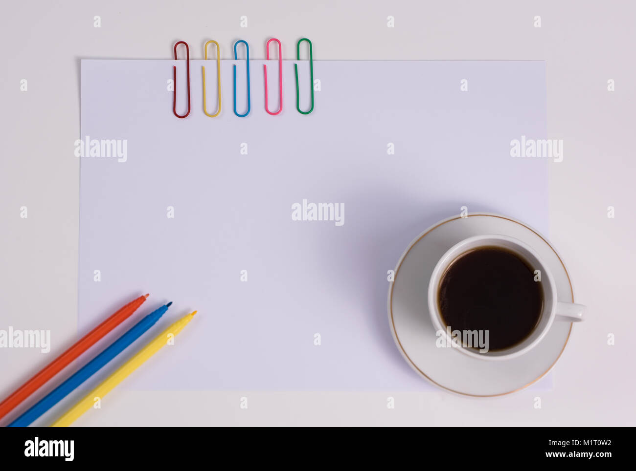 Work desk scene, various office tools Stock Photo - Alamy