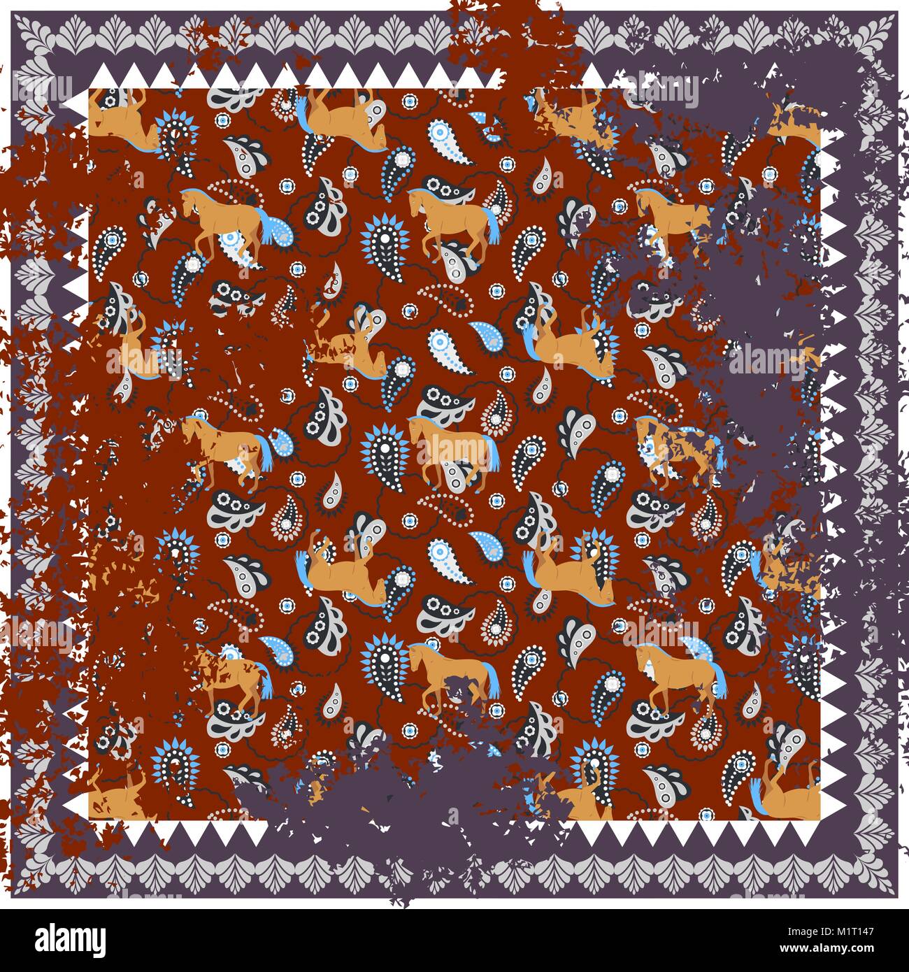 Horse and paisley rough rug vector square design Stock Vector Image ...