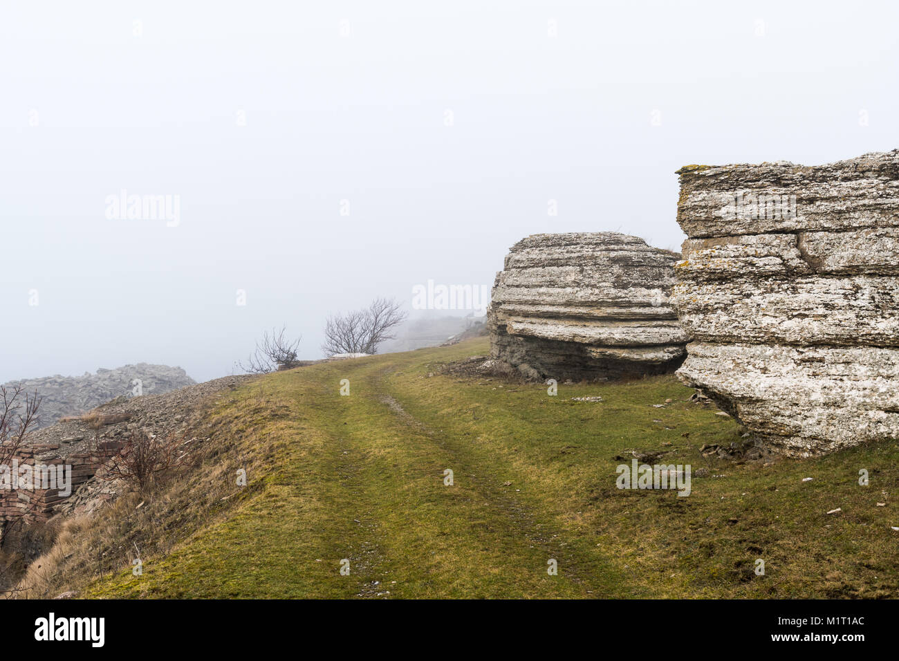 Eroded limestone cliffs at Gillberga on the swedish island Oland in the ...