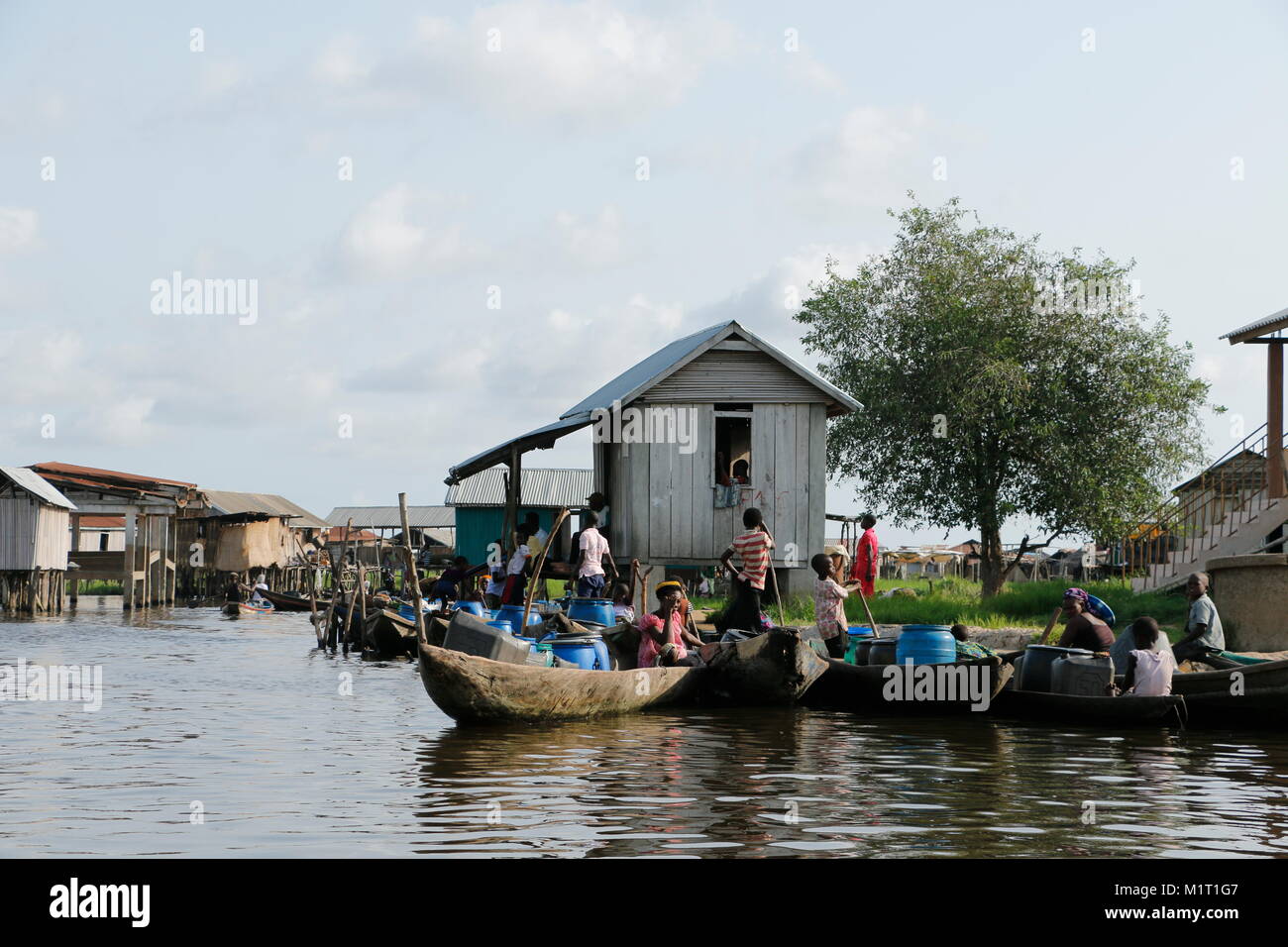 Ganvie a stilt village in Lake Nokoué in Benin, West Africa. People ...