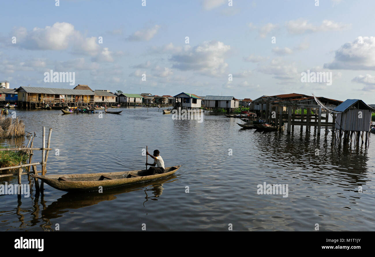 Ganvie a stilt village in Lake Nokoué in Benin, West Africa. People ...
