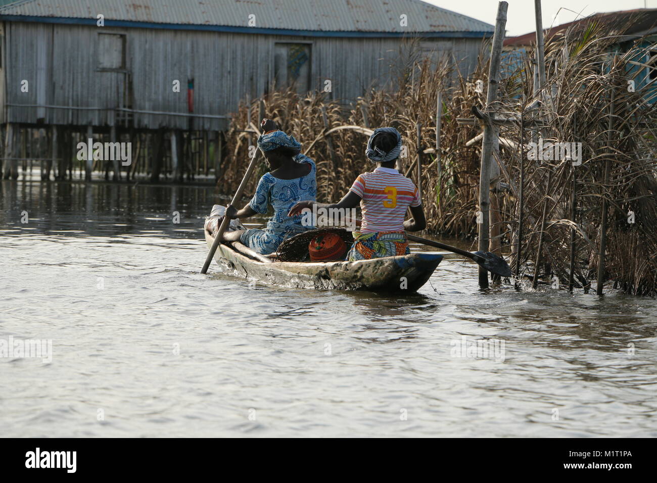 Ganvie a stilt village in Lake Nokoué in Benin, West Africa. People ...