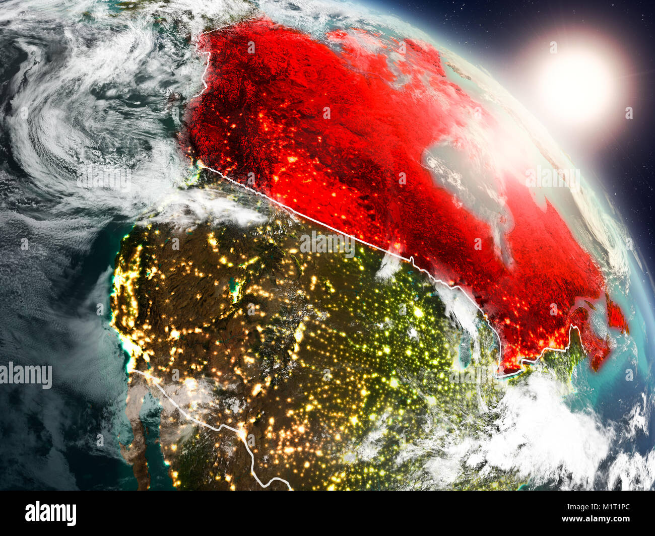 Sunset above Canada from space on planet Earth with visible country ...