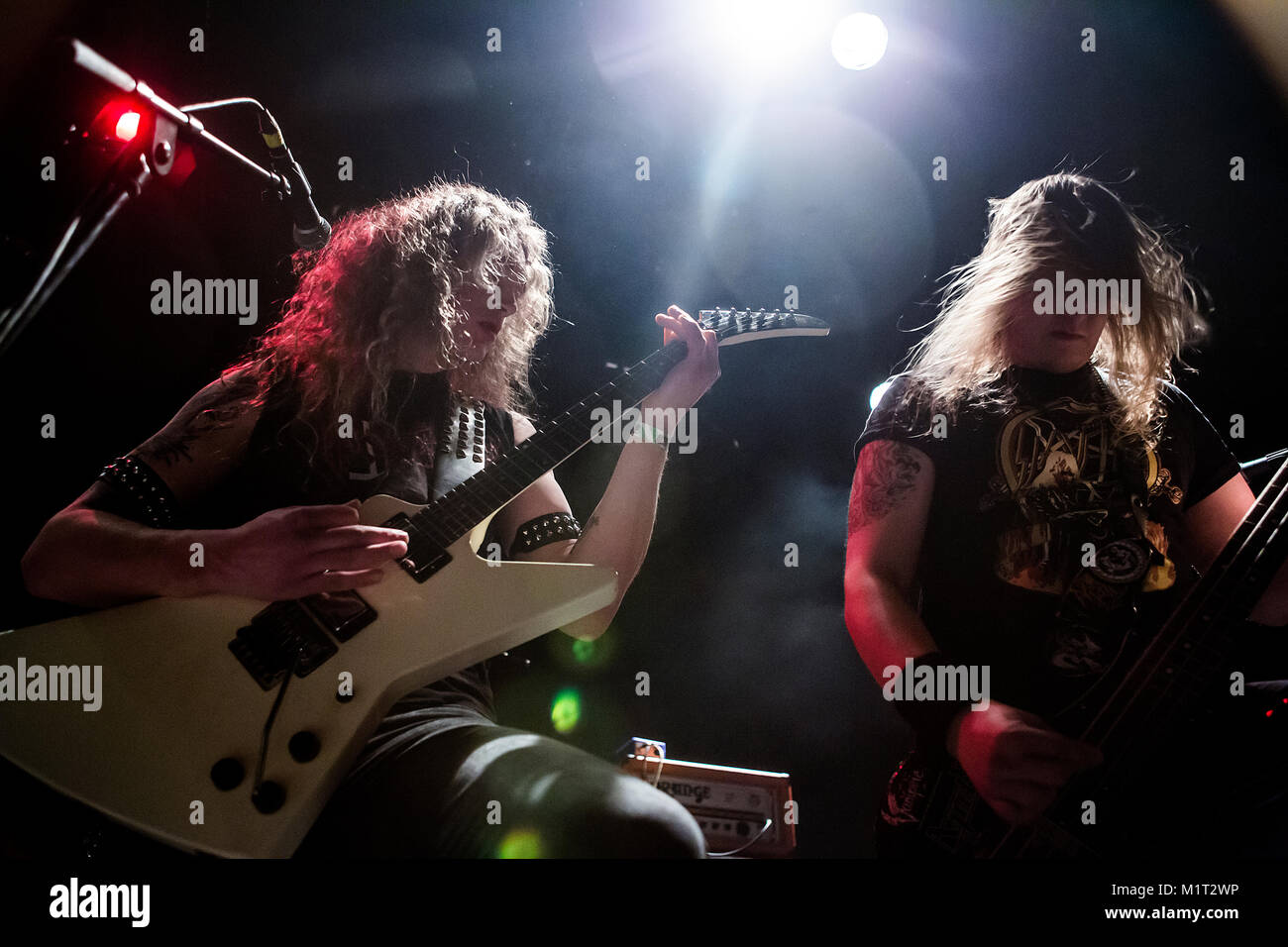 The Norwegian thrash metal band Nekromantheon performs a live concert ...
