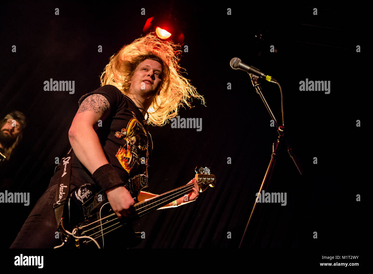 The Norwegian thrash metal band Nekromantheon performs a live concert ...