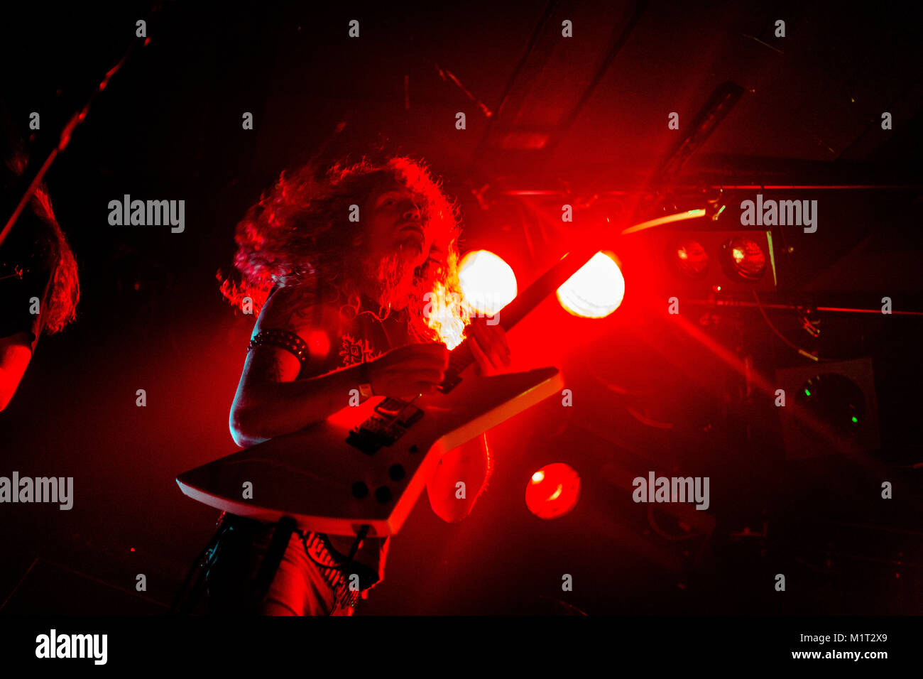 The Norwegian thrash metal band Nekromantheon performs a live concert ...