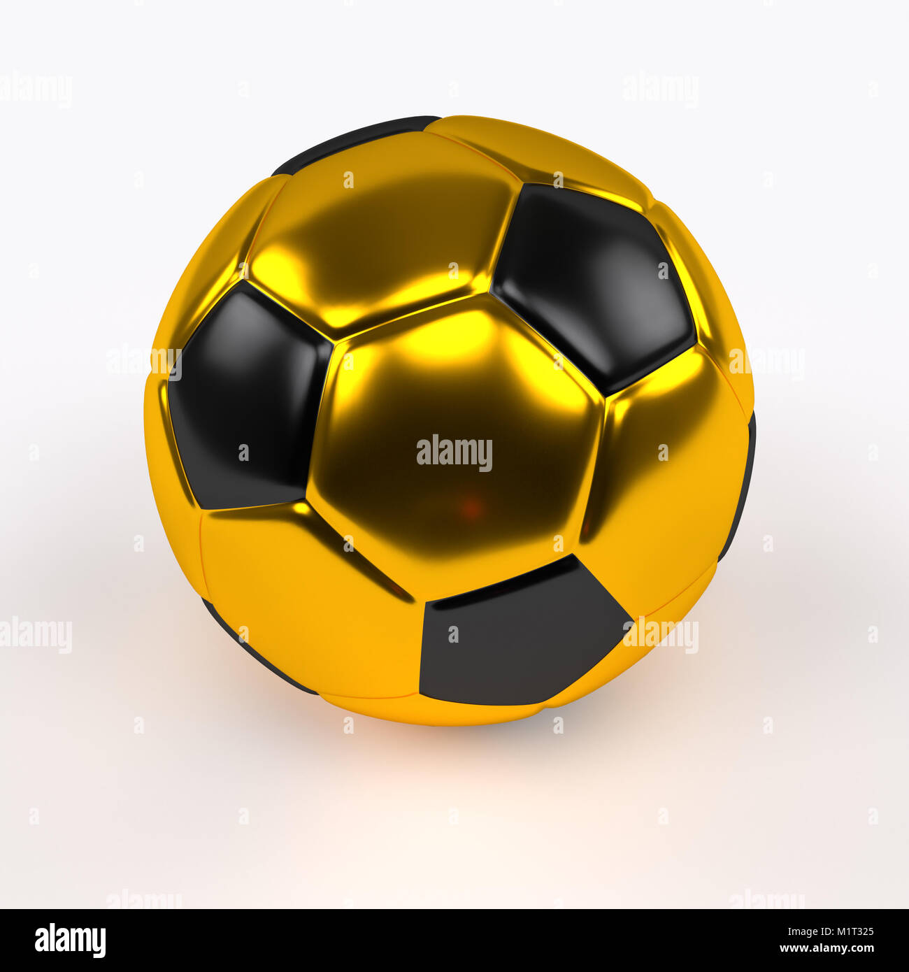 gold and black shiny soccer ball on the white background, 3d rendering ...