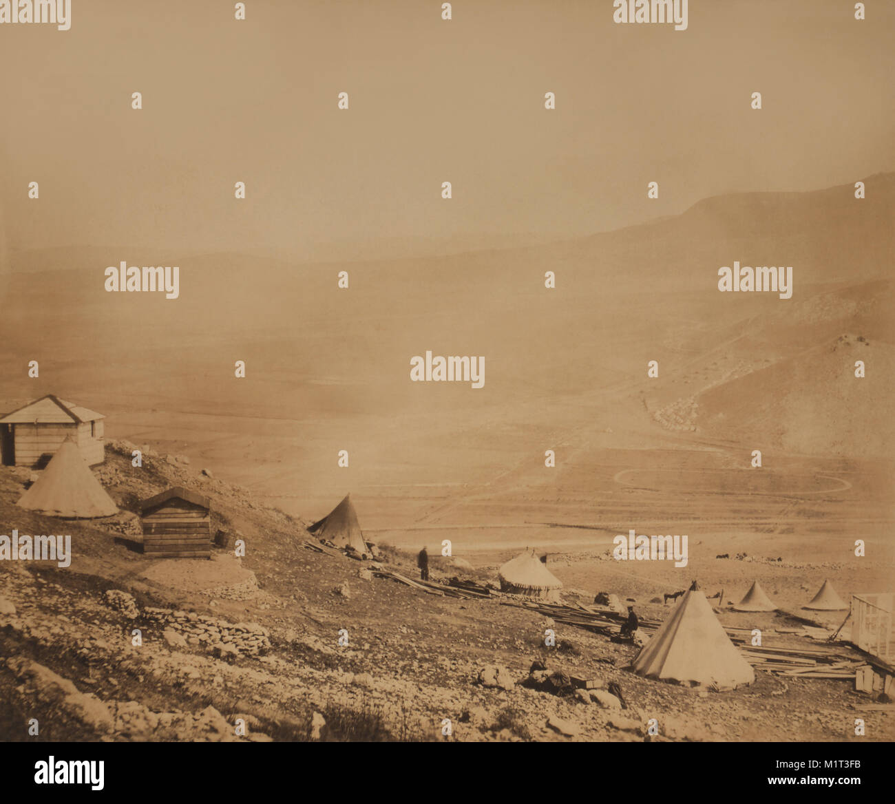 Guard's Hill British Encampment with Tents and Huts in Foreground ...