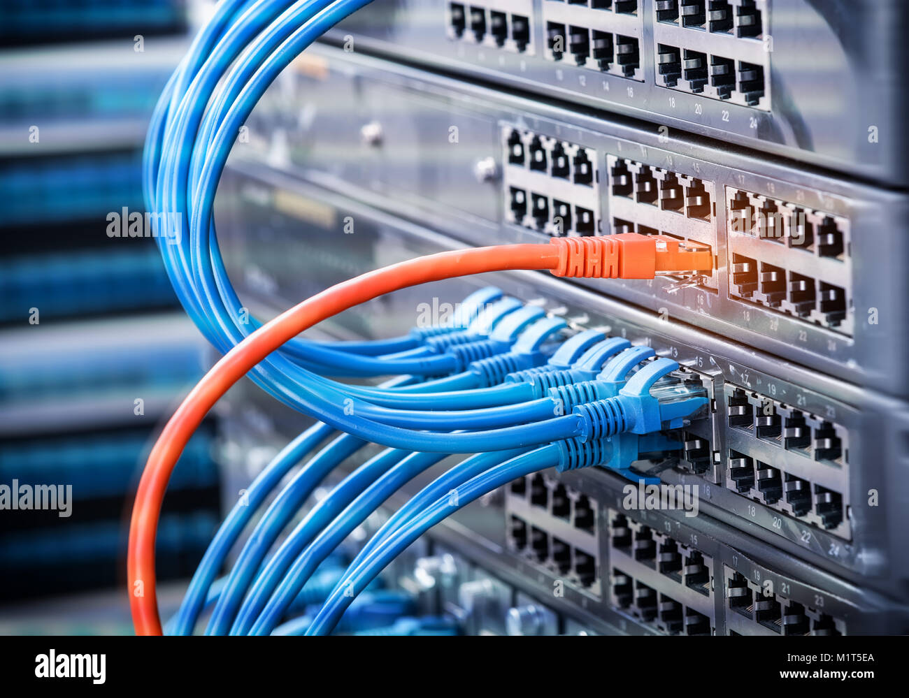 ethernet cable on network switches background Stock Photo - Alamy