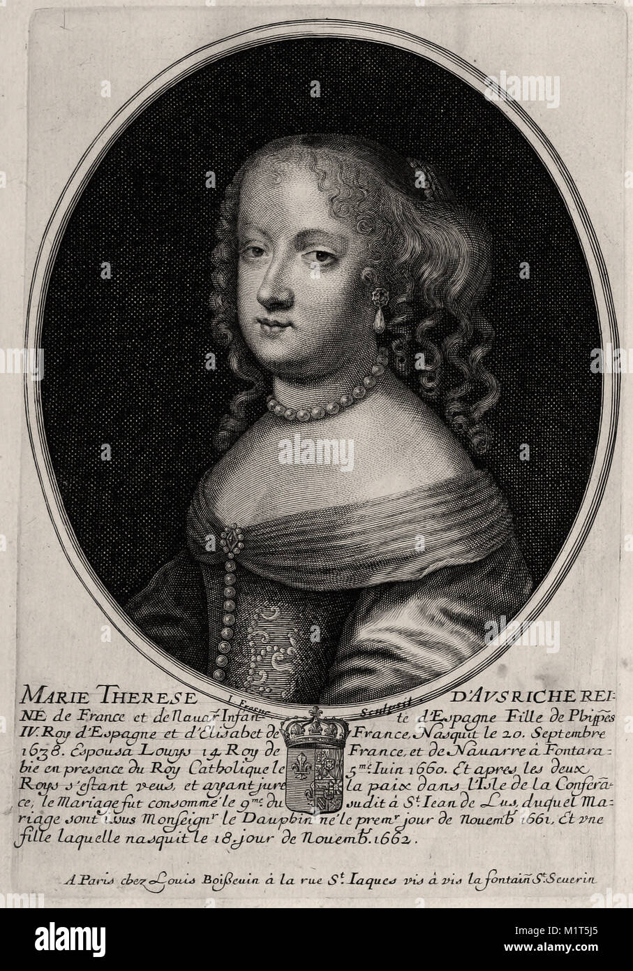 Portrait of Marie Thérèse d'Autriche - French engraving 17th century ...