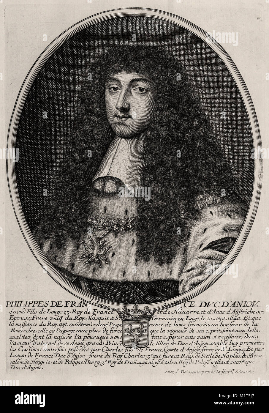 Portrait of Philippe de France Duc d'Anjou - French engraving 17th century Stock Photo - Alamy