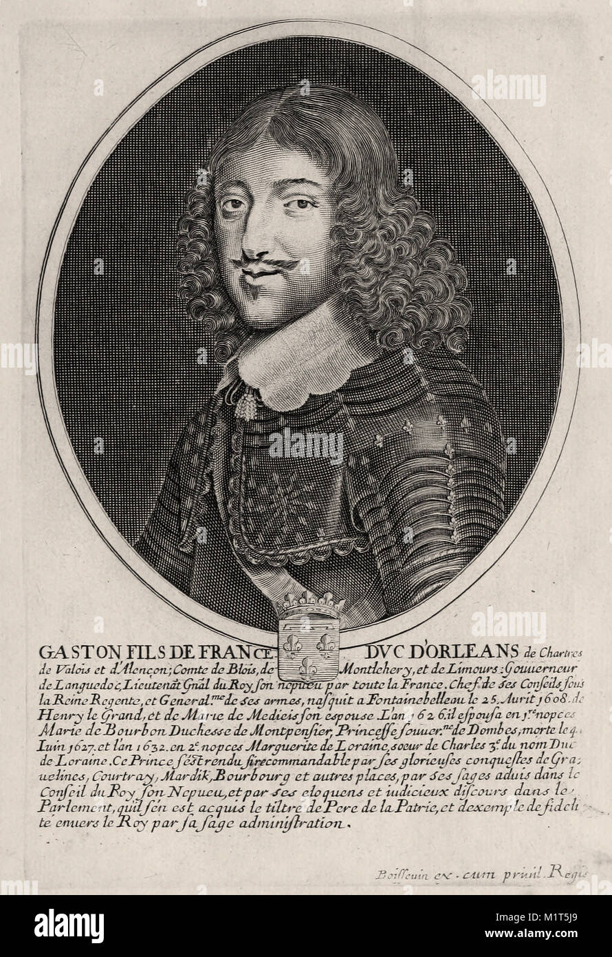 Portrait of Gaston Duc D'Orléans - French engraving 17th century Stock Photo - Alamy
