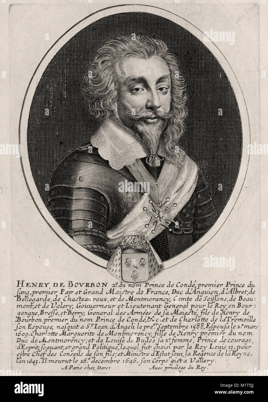 Portrait of Henri de Bourbon, Prince de Condé - French engraving 17th ...