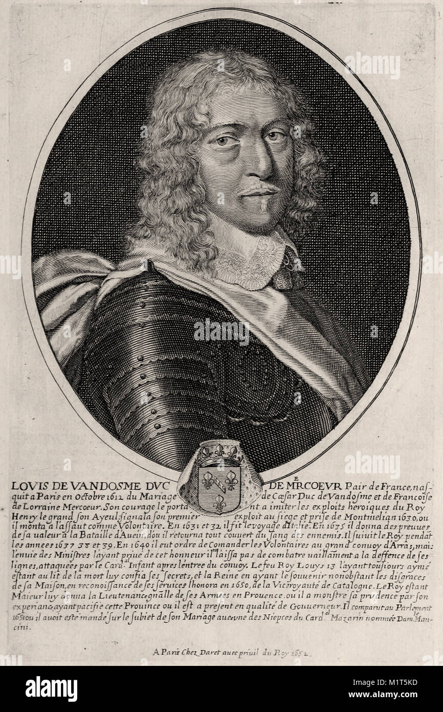 Portrait of Louis de Vendôme - French engraving 17th century Stock Photo - Alamy
