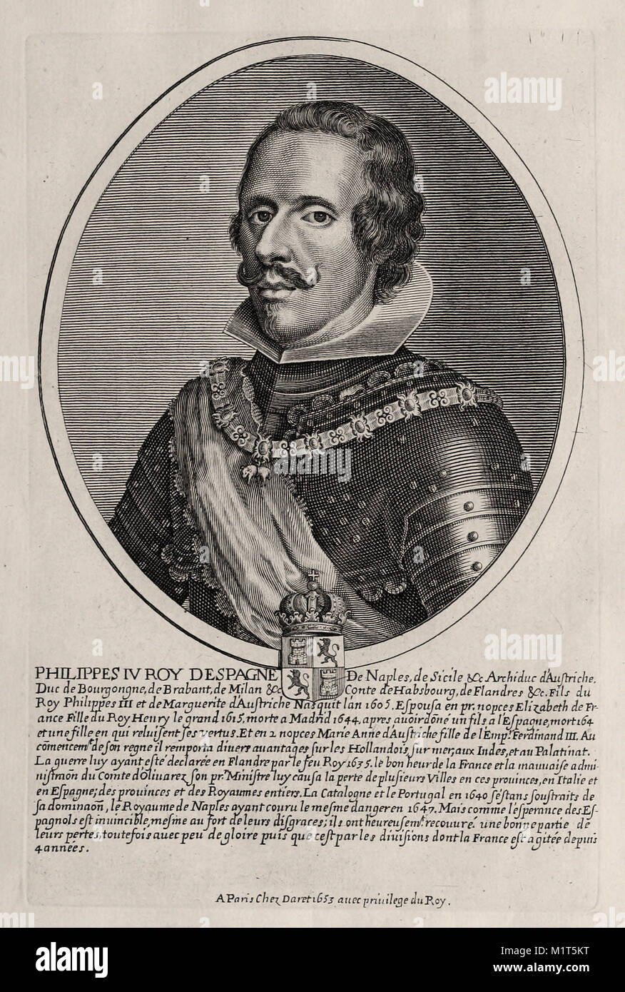 Portrait of Philippe IV Roi d'Espagne - French engraving 17th century ...