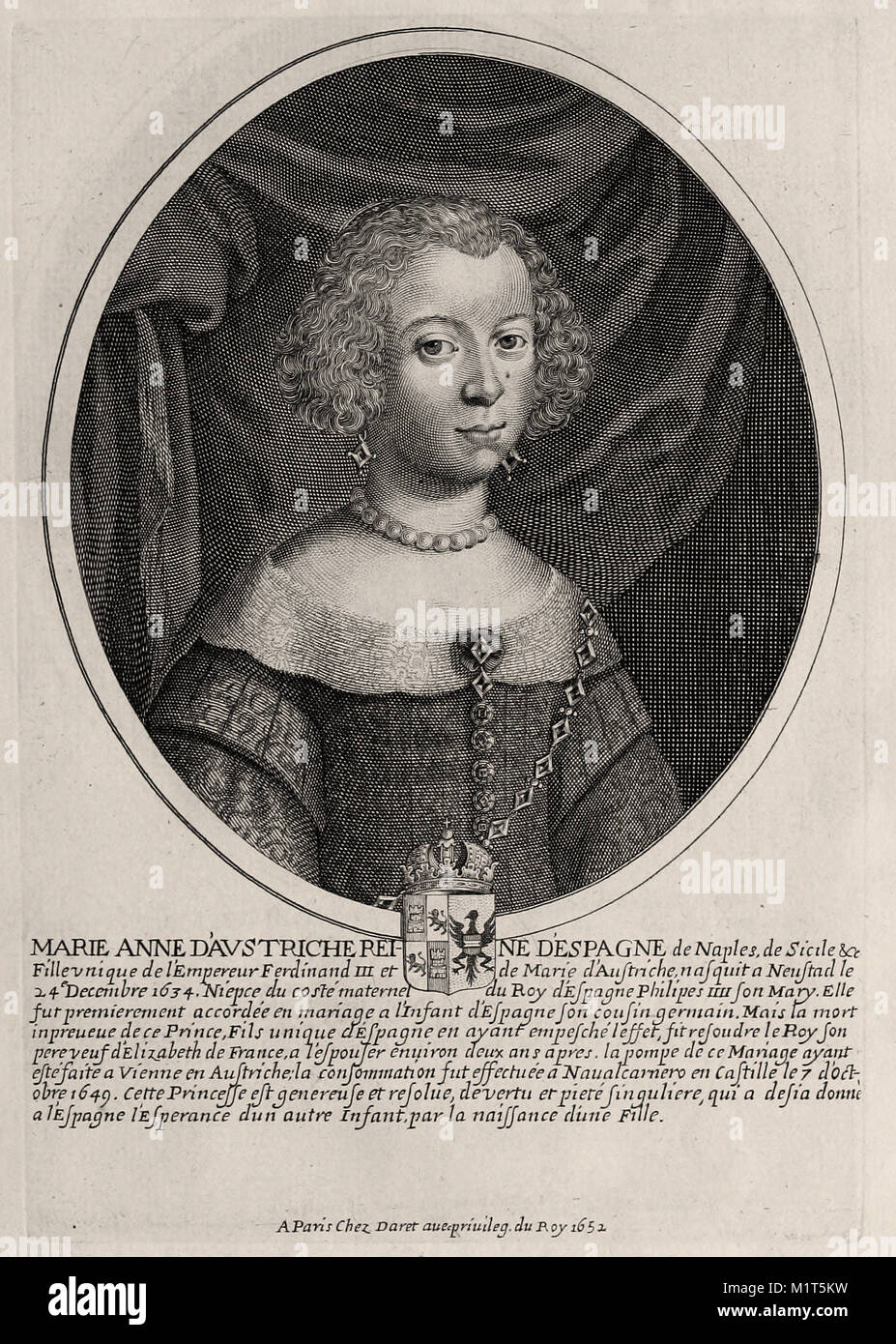 Portrait of Marie Anne d'autriche - French engraving 17th century Stock ...