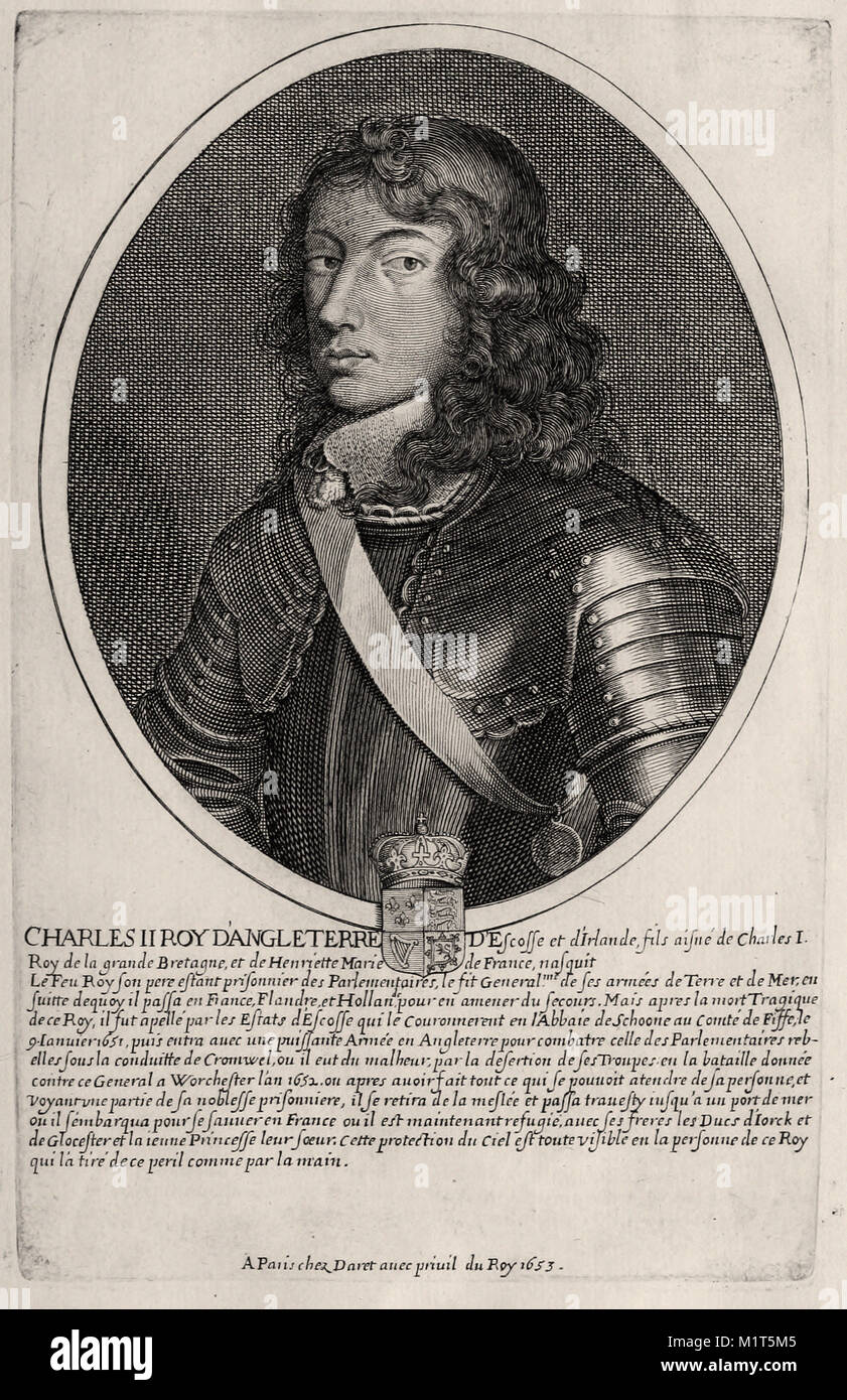 Portrait of Charles II Roi d'Angletere - French engraving 17th century ...