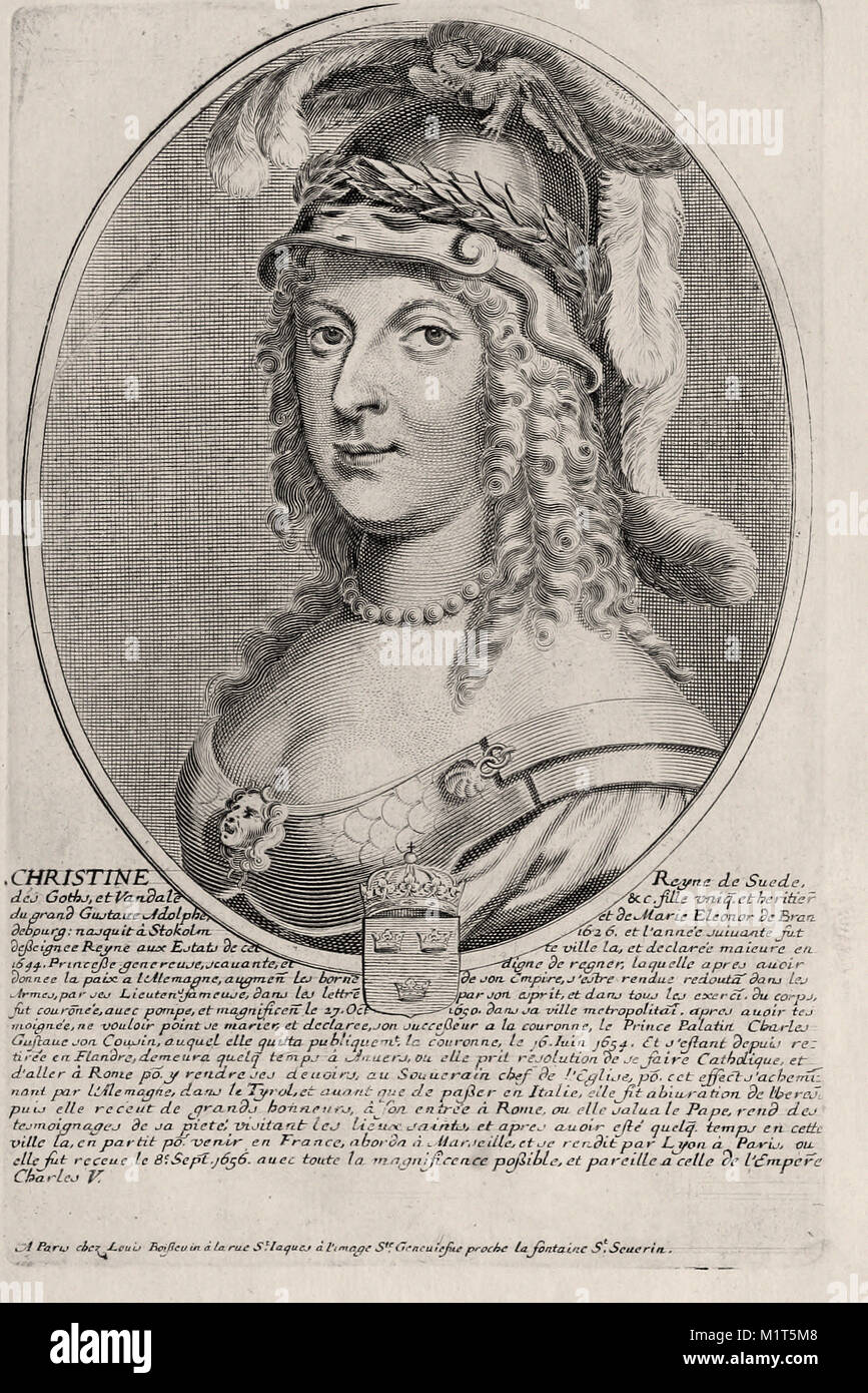 Portrait of Christine Reine de Suède - French engraving 17th century ...