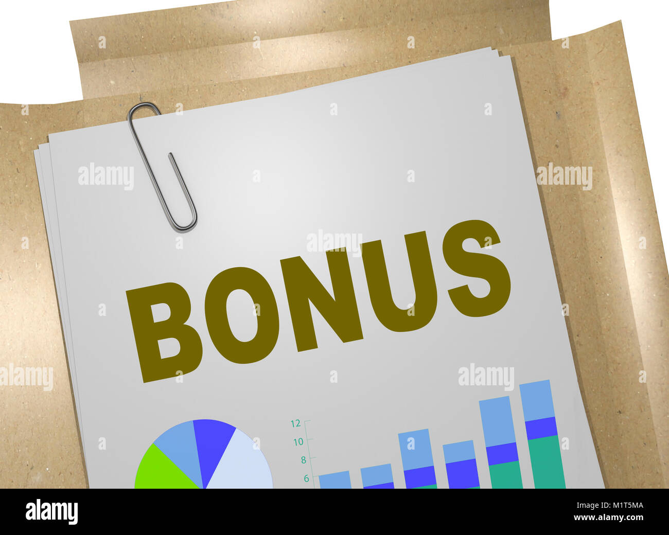 3D illustration of BONUS title on business document Stock Photo - Alamy